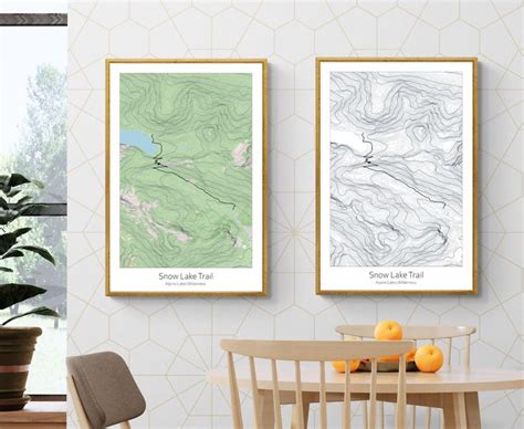 Snow Lake Trail Topographic Map Poster Alpine Lakes Wilderness Hiking