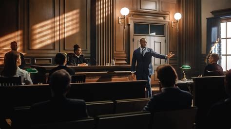 Court Of Law Trial In Session Portrait Of Charismatic Male Public