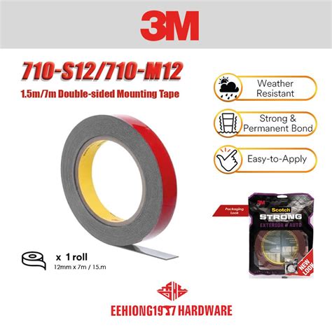 3m Scotch 710 12mmx1 5m 12mmx7m Strong Red Auto And Exterior Double Sided Mounting Tape 710 M12
