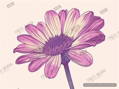 Ai创作图手绘 粉色 雏菊 花朵 插画 花卉 花瓣 花蕊 线条 简笔画 植物 艺术 图案 装饰 唯美 昵图网