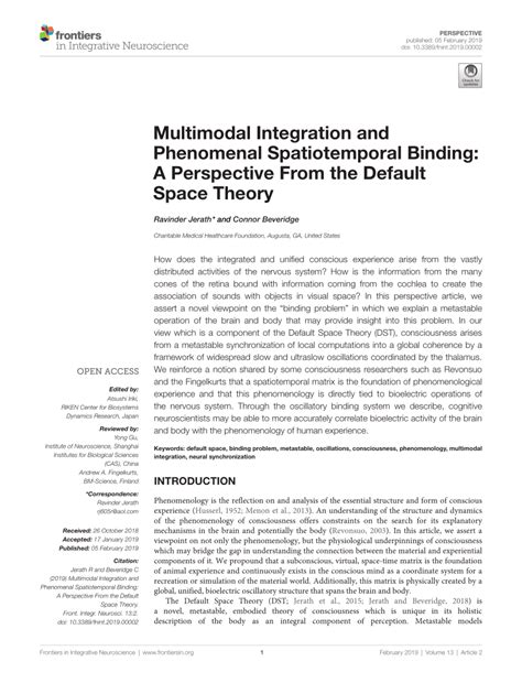 Pdf Multimodal Integration And Phenomenal Spatiotemporal Binding A