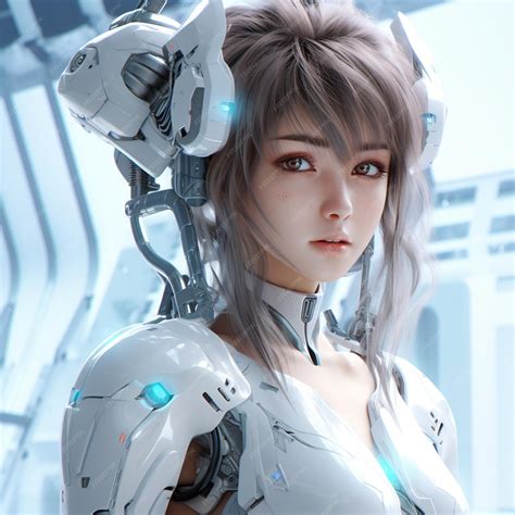 Premium Ai Image 3d Render Of Futuristic Cyber Robot Anime Girl In Futuristic Robot Lab And