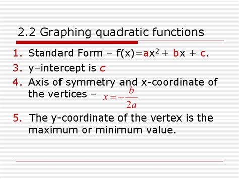 2 2 graphing quadratic functions 1 standard form