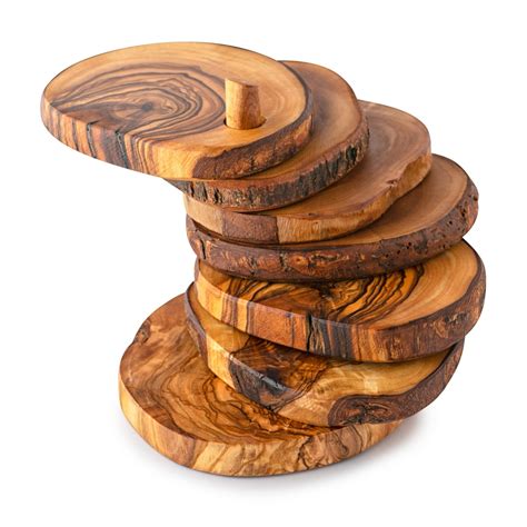 Olive Wood Coaster Set With Pin Holder Forest Decor