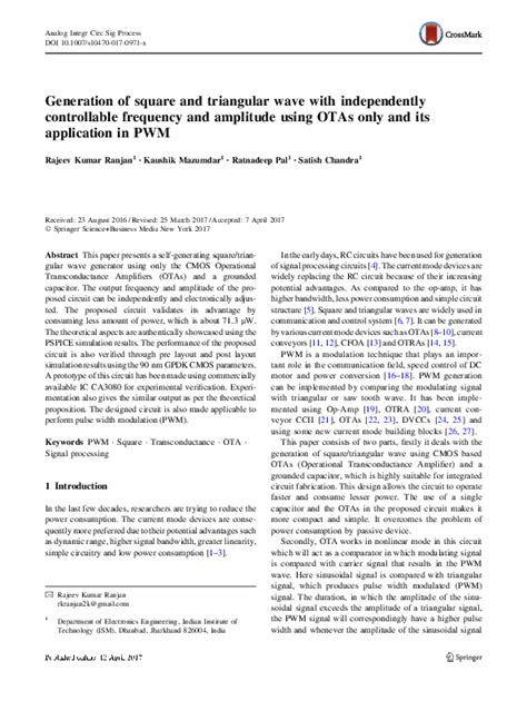 Pdf Generation Of Square And Triangular Wave With Independently Controllable Frequency And