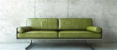 Contemporary Living Room Showcasing A Green Leather Sofa Set Against A