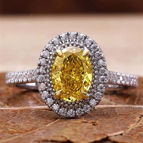 Rare Fancy Yellow Unique Oval Cut Lab Grown Diamond Engagement Ring