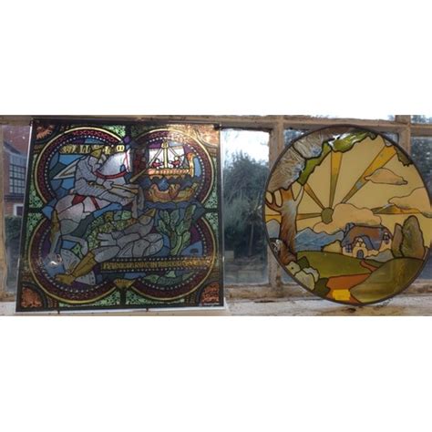 A Circular Glass Plaque With Landscape Decoration 26cm Diameter And A