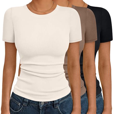 Sunbs 3 Packs T Shirts For Women Casual Basic Tops Slim Fit Crew Neck