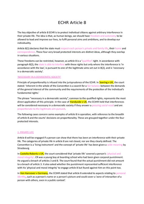 Article 8 Of The Echr Echr Article 8 The Key Objective Of Article 8 Echr Is To Protect