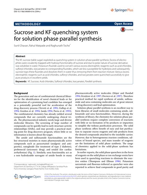 Pdf Sucrose And Kf Quenching System For Solution Phase Parallel Synthesis