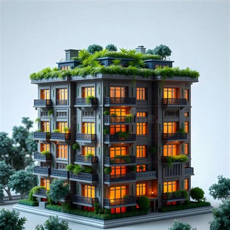 3d Render Of A Residential Building With A Garden In The Foreground Stock Illustration