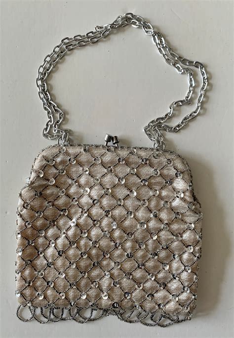 Vintage Silver Sequin Evening Bag With Adjustable Silver Chain Etsy