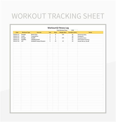 Exercise Tracking Excel Template