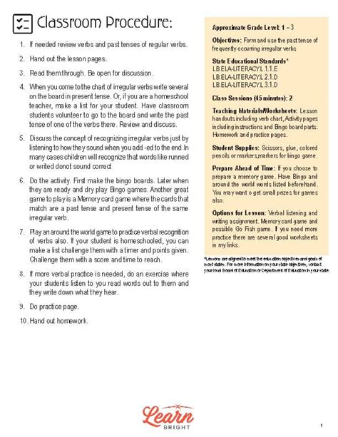 Irregular Verbs Lesson Plan By Learn Bright Education Tpt