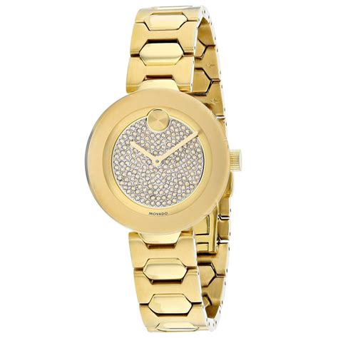 Movado Womens Bold Gold Dial Watch Stainless Steel Bracelet Quartz