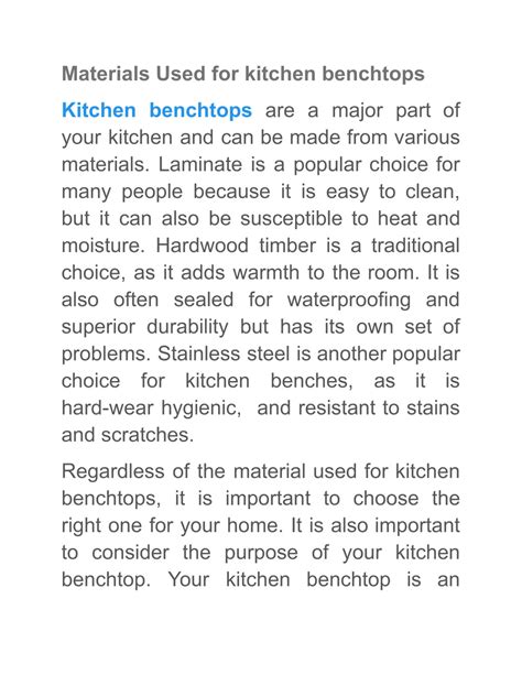 Ppt Importance Of Kitchen Benchtop Materials Powerpoint Presentation