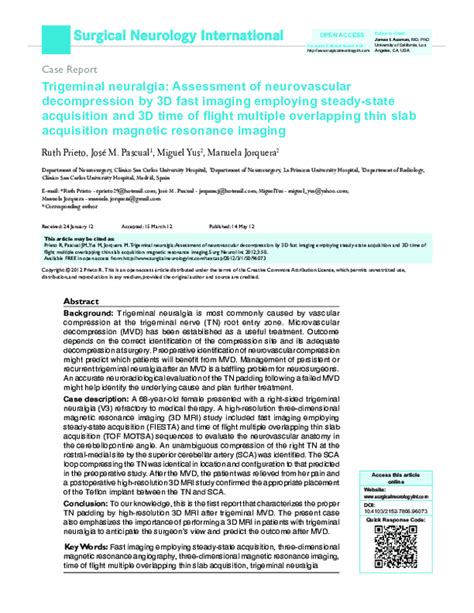 Pdf Trigeminal Neuralgia Assessment Of Neurovascular Decompression