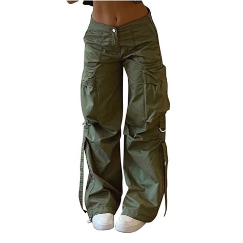 Uyisj Womens Cargo Pants Baggy Wide Leg Casual Trousers With Pockets