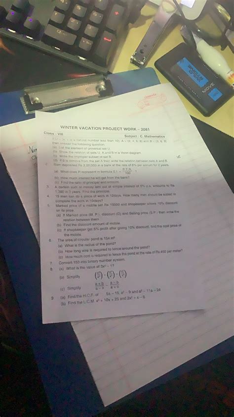 Winter Vacation Project Work 2081class Viiisubject C Mathematics