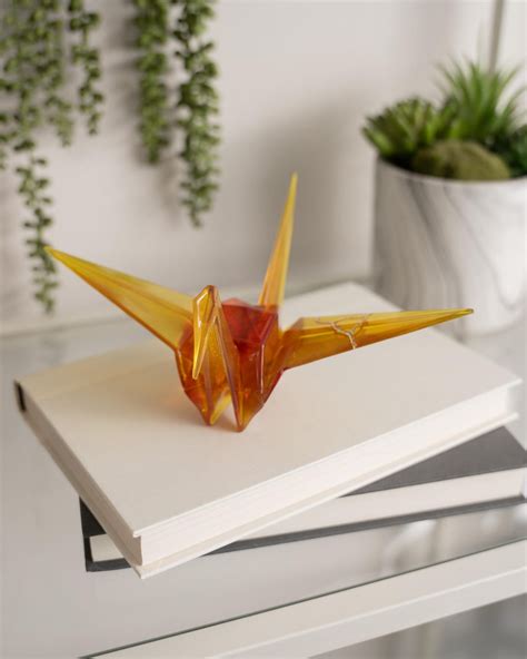 Kintsugi Origami Crane Handmade Resin Amber Decor Etsy