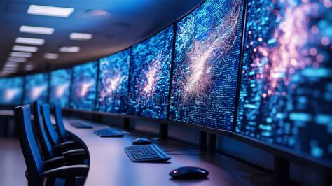 Modern Control Room Featuring Multiple Screens Displaying Data