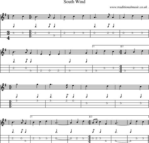 Folk And Traditional Music Sheet Music Mandolin Tab Midi Mp3 And Pdf For South Wind