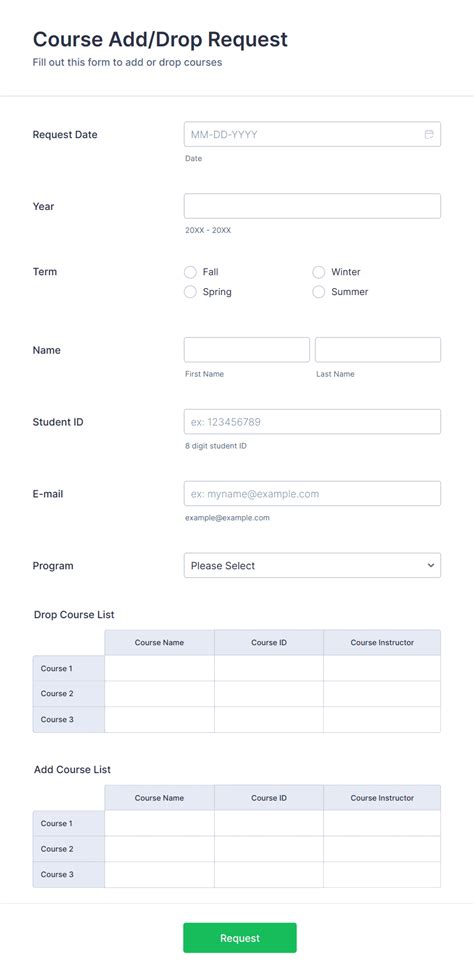 Course Adddrop Request Form Template Jotform