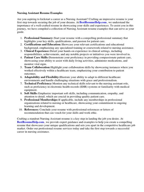 Nursing Assistant Resume Examples Pdf Nursing Patient