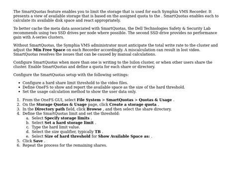 Configuring Smartquotas Recommended Configuration Best Practices—dell Storage With Cognyte