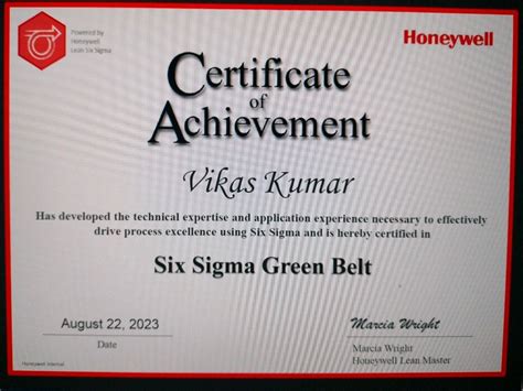 Sixsigma Certificationachieved Vikas Kumar