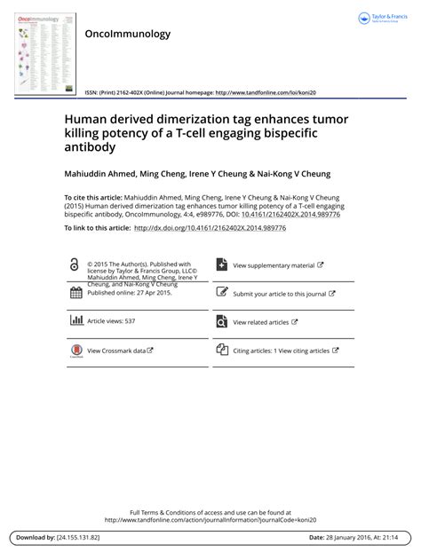 Pdf Human Derived Dimerization Tag Enhances Tumor Killing Potency Of