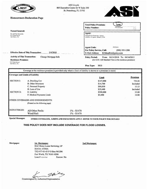 Insurance Declaration Page Pdf Financial Report