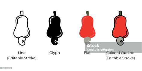 Cashew Fruit Vector Icon Set Isolated On White Background Stock