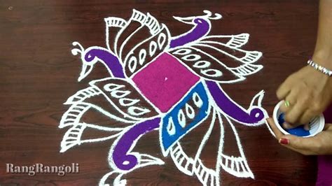 Creative Peacocks Rangoli Design With 5 Dots Peacock Muggulu Simple Peacock Kolams