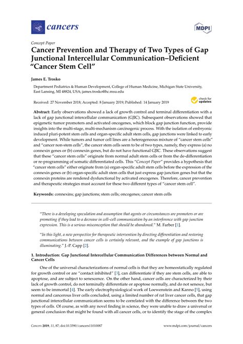 Pdf Cancer Prevention And Therapy Of Two Types Of Gap Junctional Intercellular Communication
