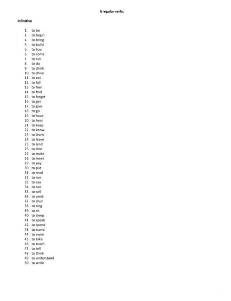 Irregular Verb Worksheet