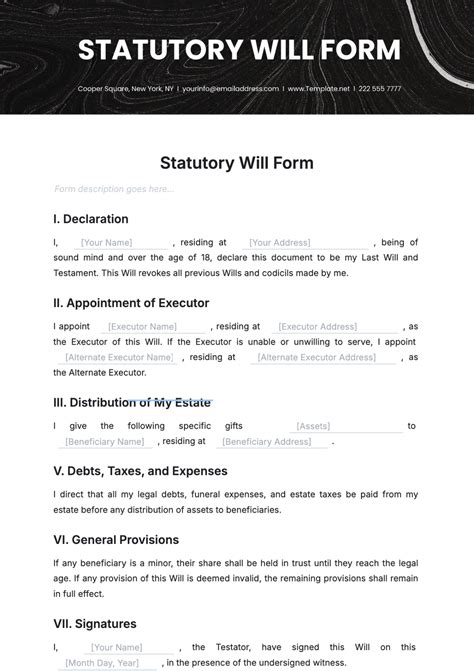Free Statutory Will Form Template To Edit Online