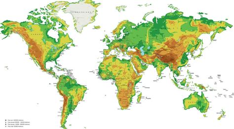 Physical World Map Vector Illustration With Cities Countries And