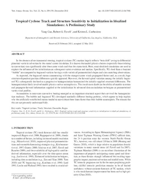 Pdf Tropical Cyclone Sensitivity To Initialization In Semi Idealized