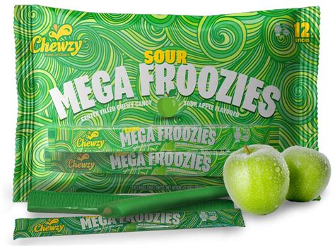 12 Mega Froozies Center Filled Sour Chewy Candy Sticks Bulk Candy Individually