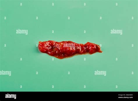 Spicy Tomato Salsa Sauce Texture With Drops On Green Background Stock