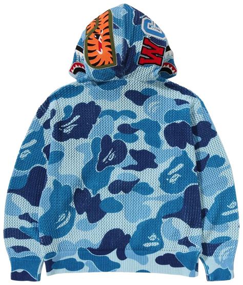 Buy Bape Abc Camo Crochet Relaxed Fit Shark Full Zip Hoodie Blue