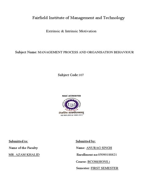 Anurag Singh Bcom H Mpob Assignment Fimt Pdf Motivational