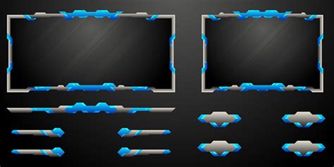 추상 금속 및 파란색 라이브 스트림 오버레이 게임 인터페이스 화면 패널 프레임 및 비디오 방송용 Gui 버튼 설정 Brand