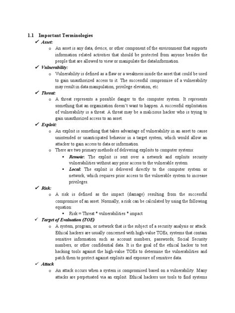 Ethical Hacking Terminologies Pdf Exploit Computer Security