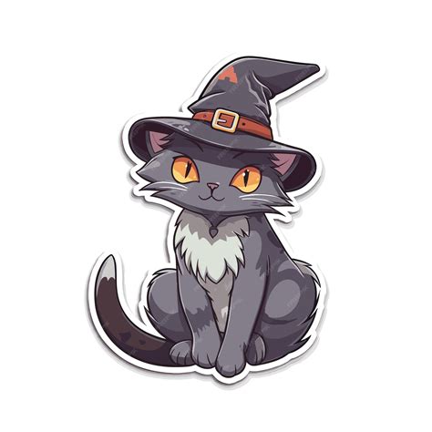 Premium Vector Witch Cat Sticker Cartoon Isolated Cute Halloween Sticker