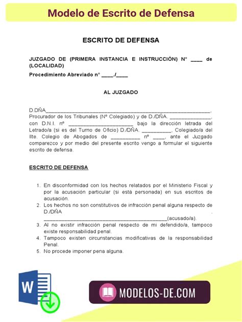 Modelo Escrito De Defensa Pdf Procedimiento Legal Derecho Penal