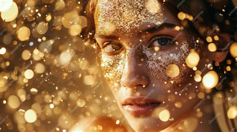 Premium Ai Image Golden Elegance Fashion Model With Sparkling Gold