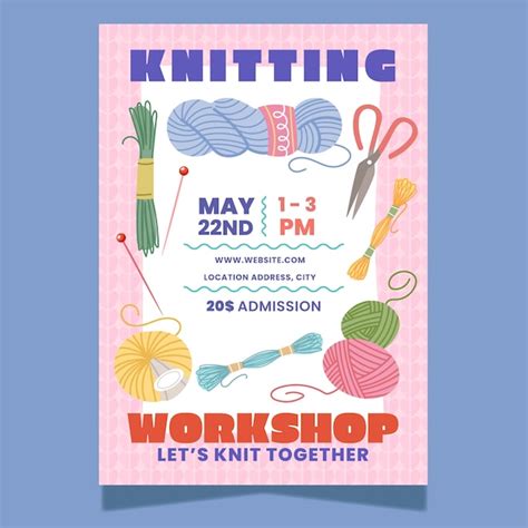 Hand Drawn Knitting Workshop Poster Premium Vector